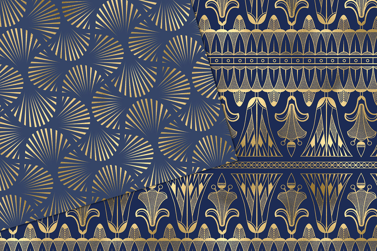 Navy and Gold Art Deco Digital Paper, a Pattern Graphic by Digital Curio