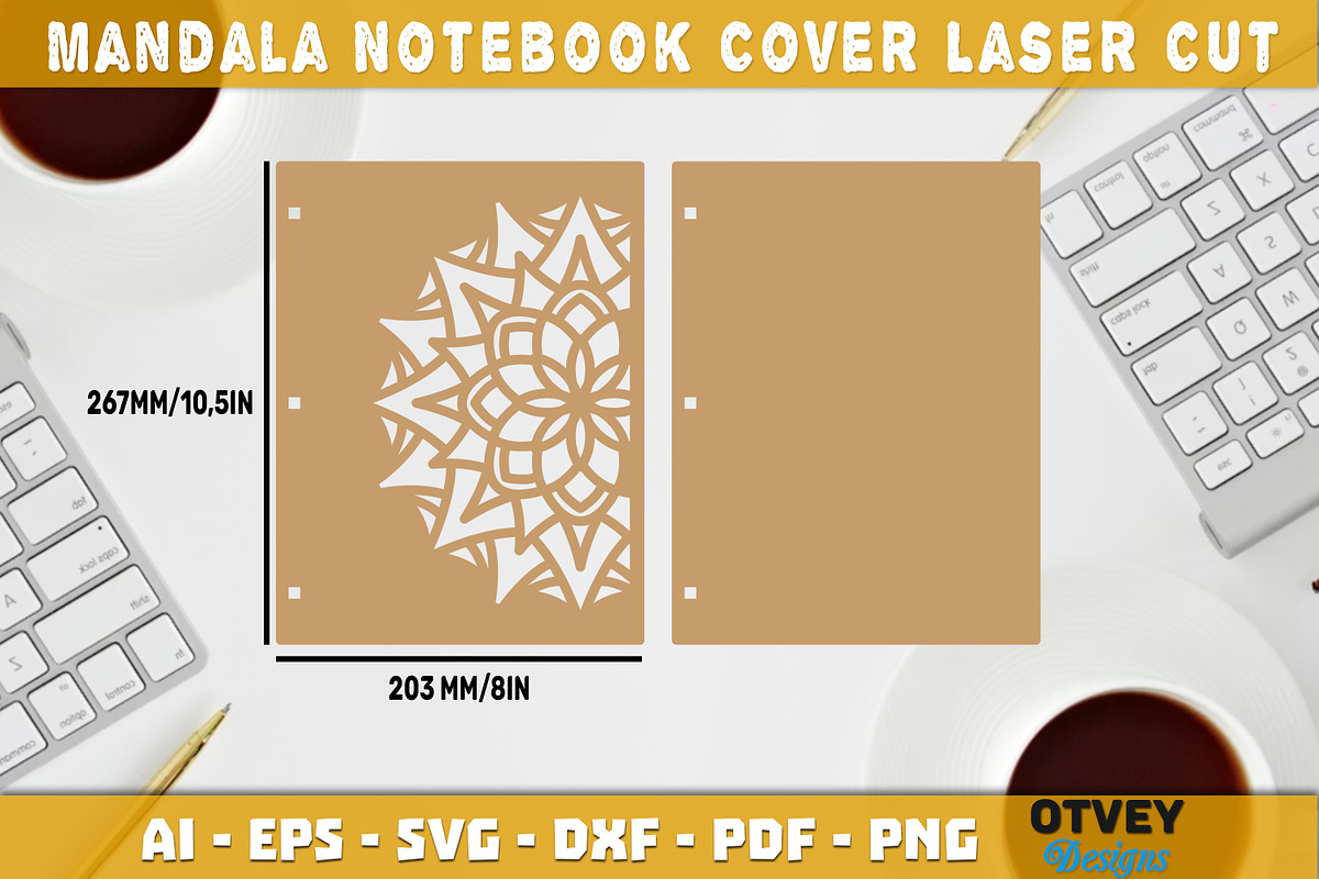 Mandala Notebook Cover Laser Cut 12, a Graphic by OTVEY DESIGN