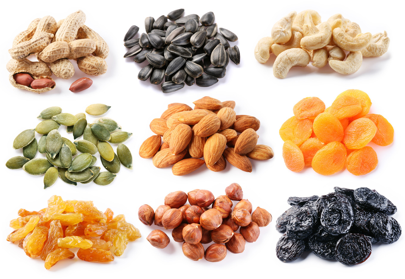 Groups of various kinds of dried fruits on white background stock photo ...