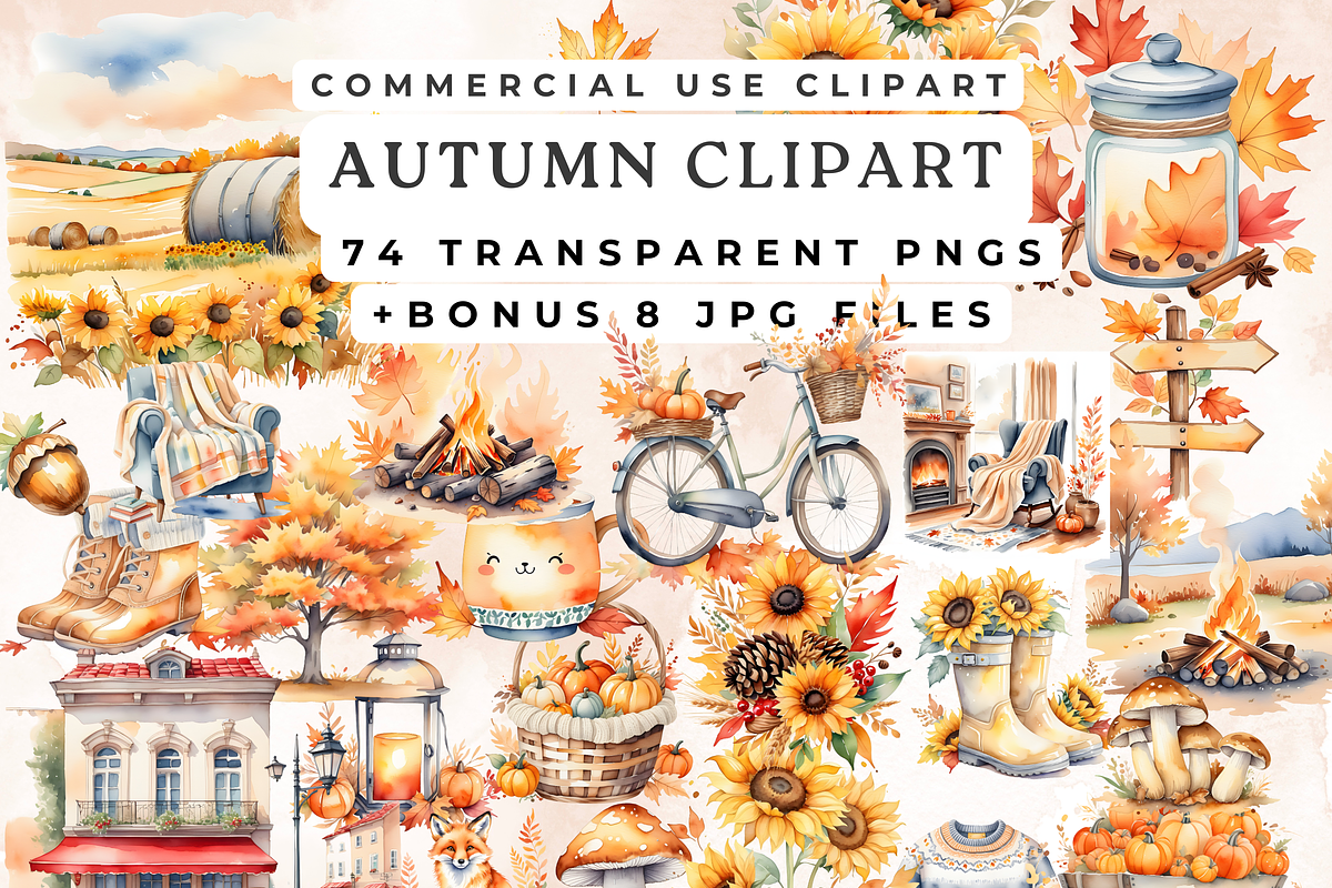 Watercolor Autumn Clipart Set, an Illustration by Anca Digital Vibe