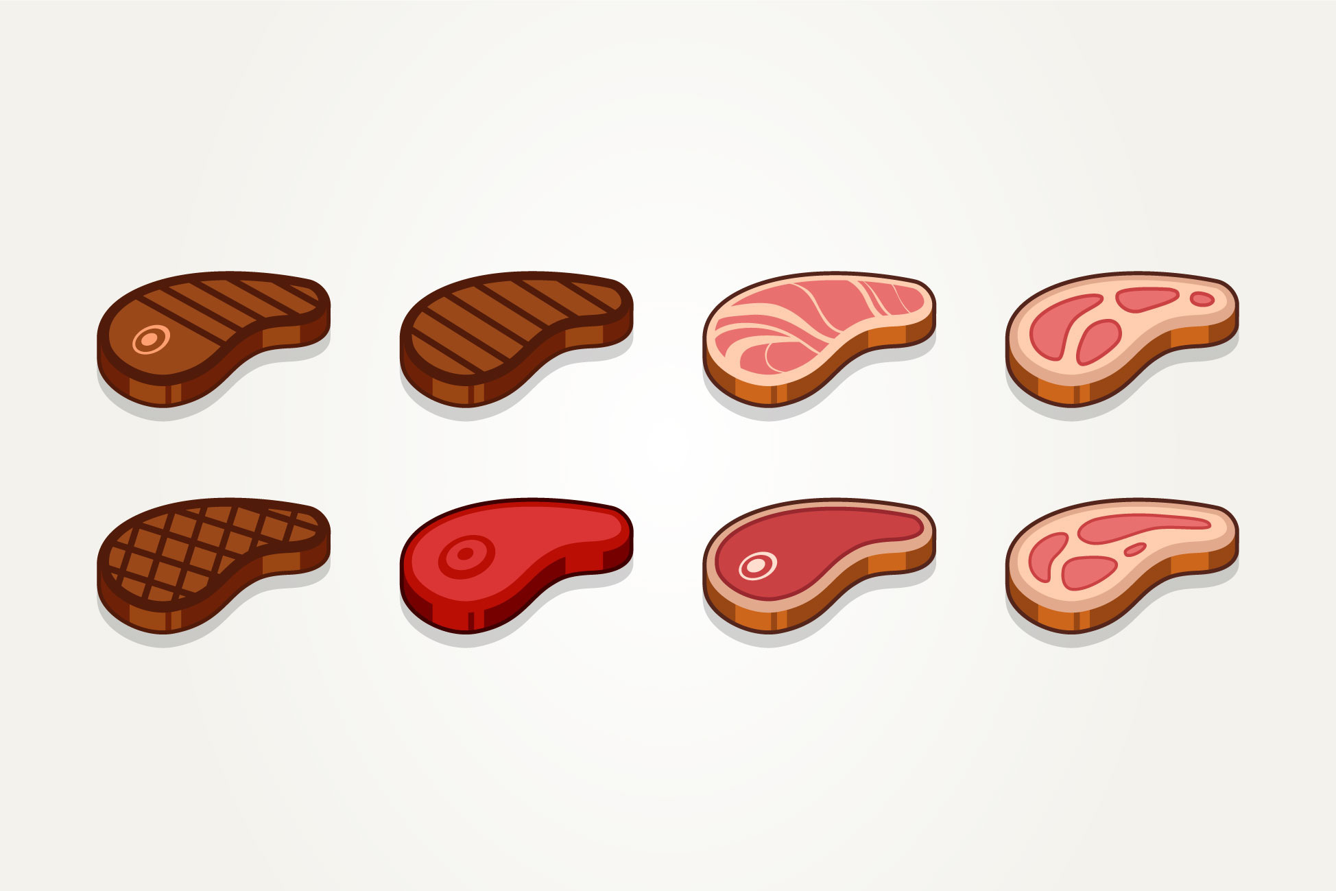 raw meat and grilled beef steak vector | Creative Market