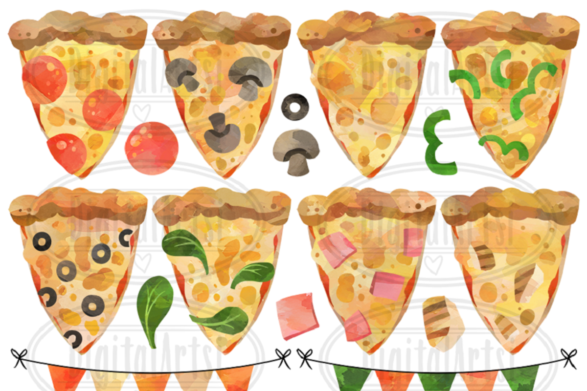 Watercolor Pizza Clipart, a Food Illustration by DigitalArtsi