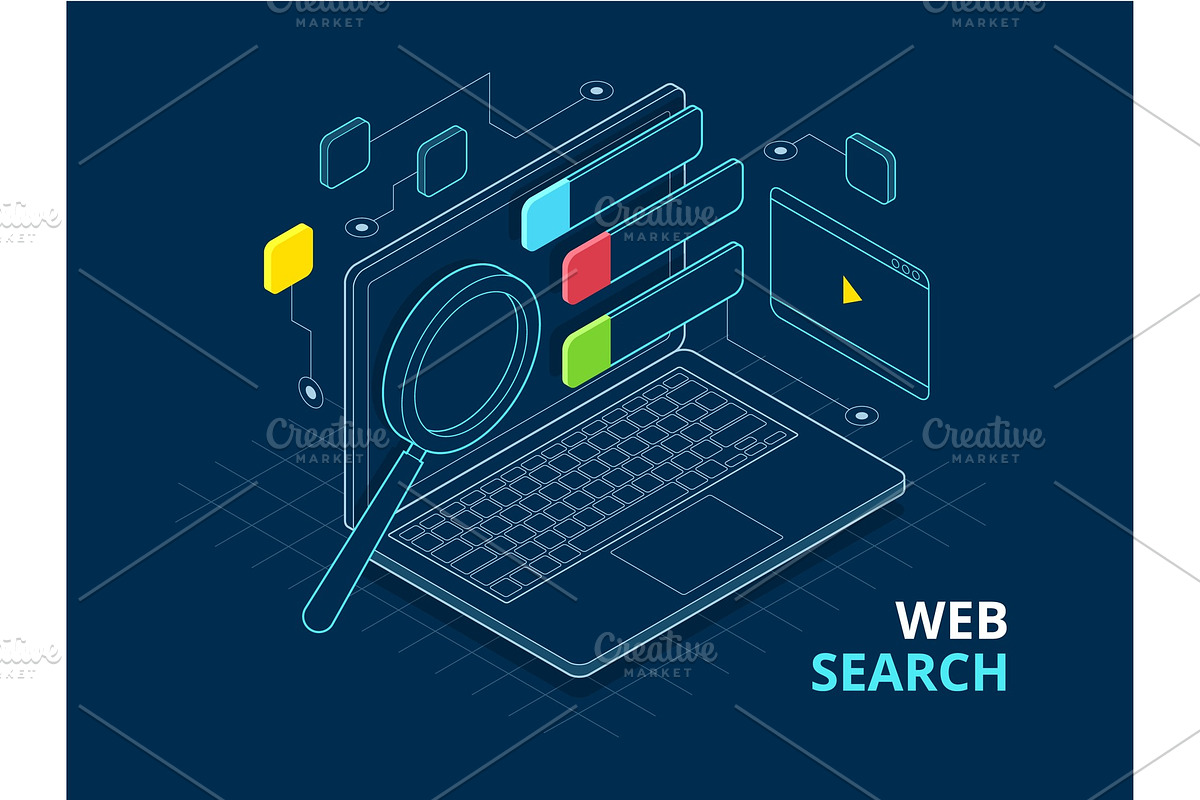 Isometric search engine result page flat vector., a Technology ...
