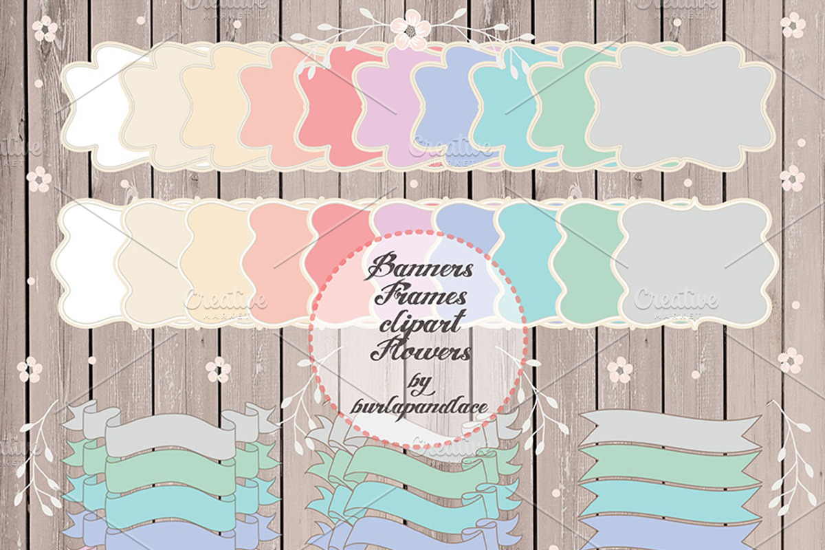 Pastel frames, banner clipart, an Illustration by burlapandlace