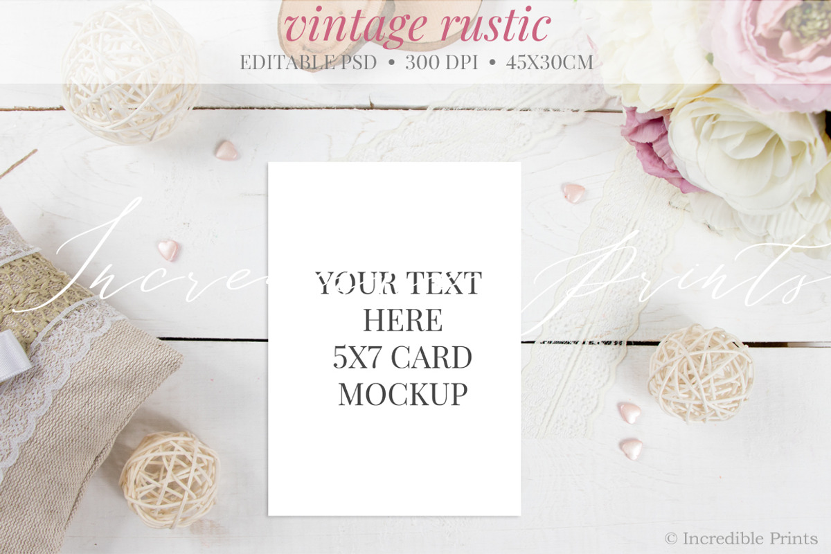 Vintage Rustic Invitation Mockup, a Print Template by Blush Roses Print