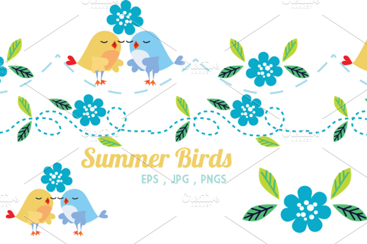 Summer birds singing graphics, an Illustration by artinspirestudio