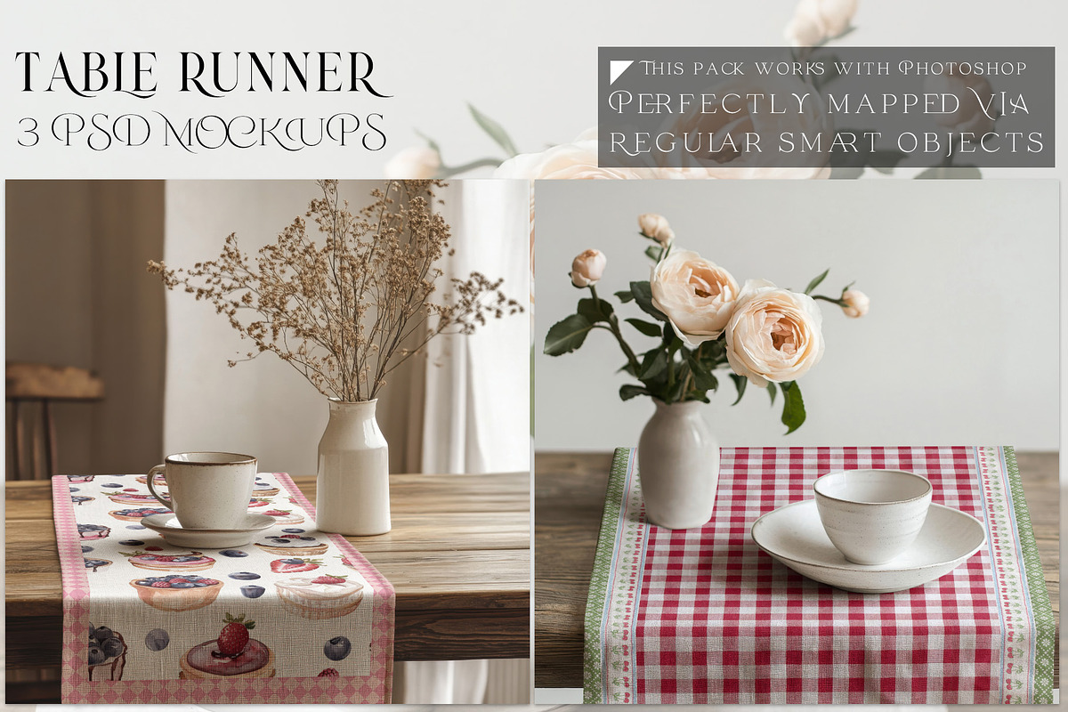 Table Runner with Smart Objects, a Household Mockup by mock-ups