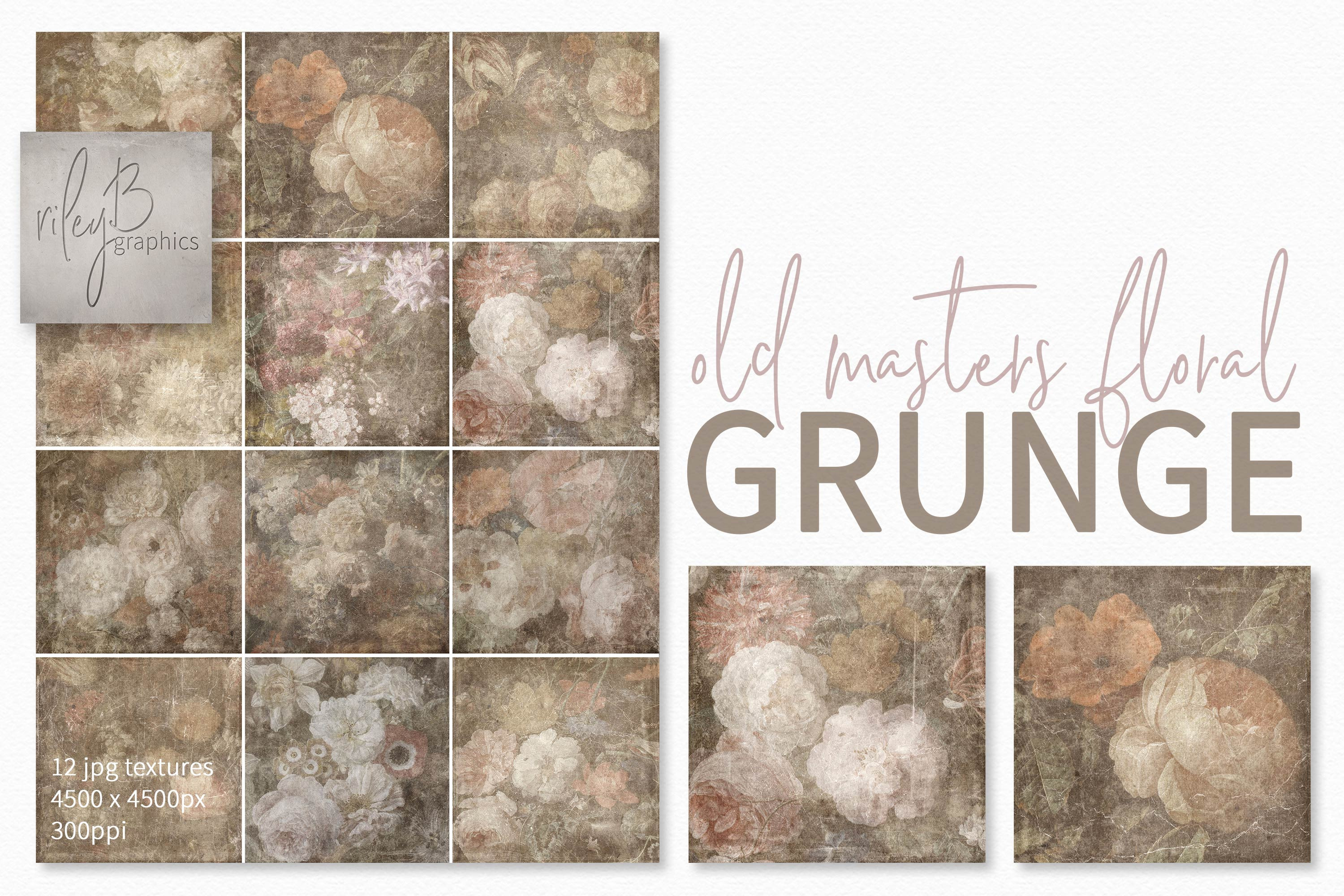 Old Masters Floral Grunge Textures, a Texture Graphic by rileyBgraphics