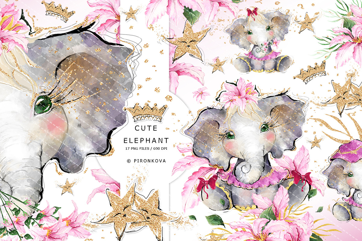 Cute Watercolor Girl Elephant, an Illustration by DreamsClipArt ...