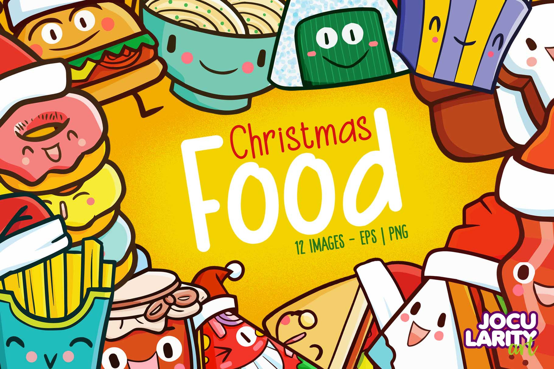 Cute Christmas Food Cartoon Vector, a Food Illustration by Jocularity Art