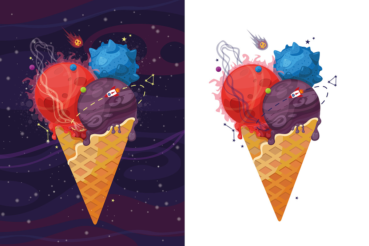 space and ice cream, a Food Illustration by Chikovnaya | Creative Market