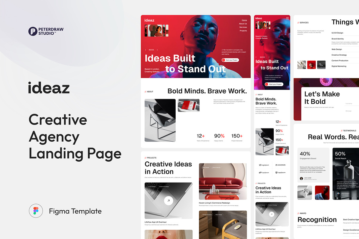 Ideaz - Creative Agency Landing Page, an UI Kit Template by peterdraw