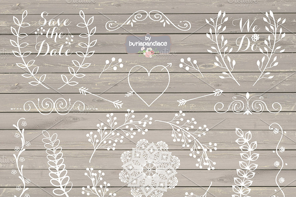 Chalkboard Rustic wedding clipart, an Illustration by burlapandlace