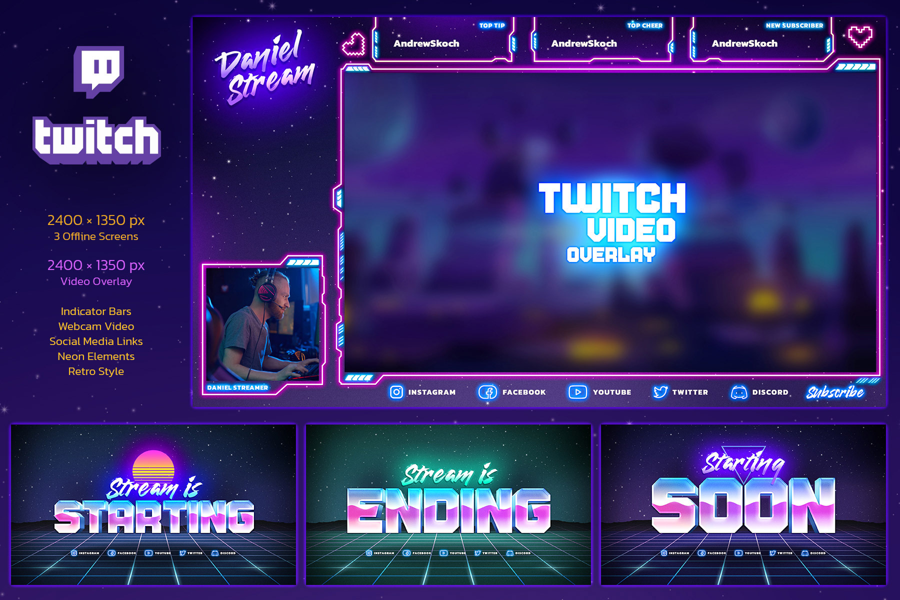 Twitch Gaming Kit, a Social Media Template by Andrew Skoch Design