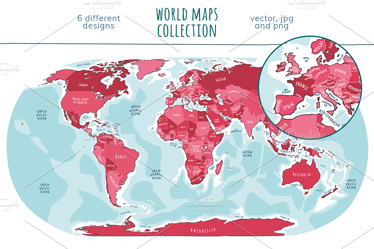 World Maps Collection, an Education Illustration by ...