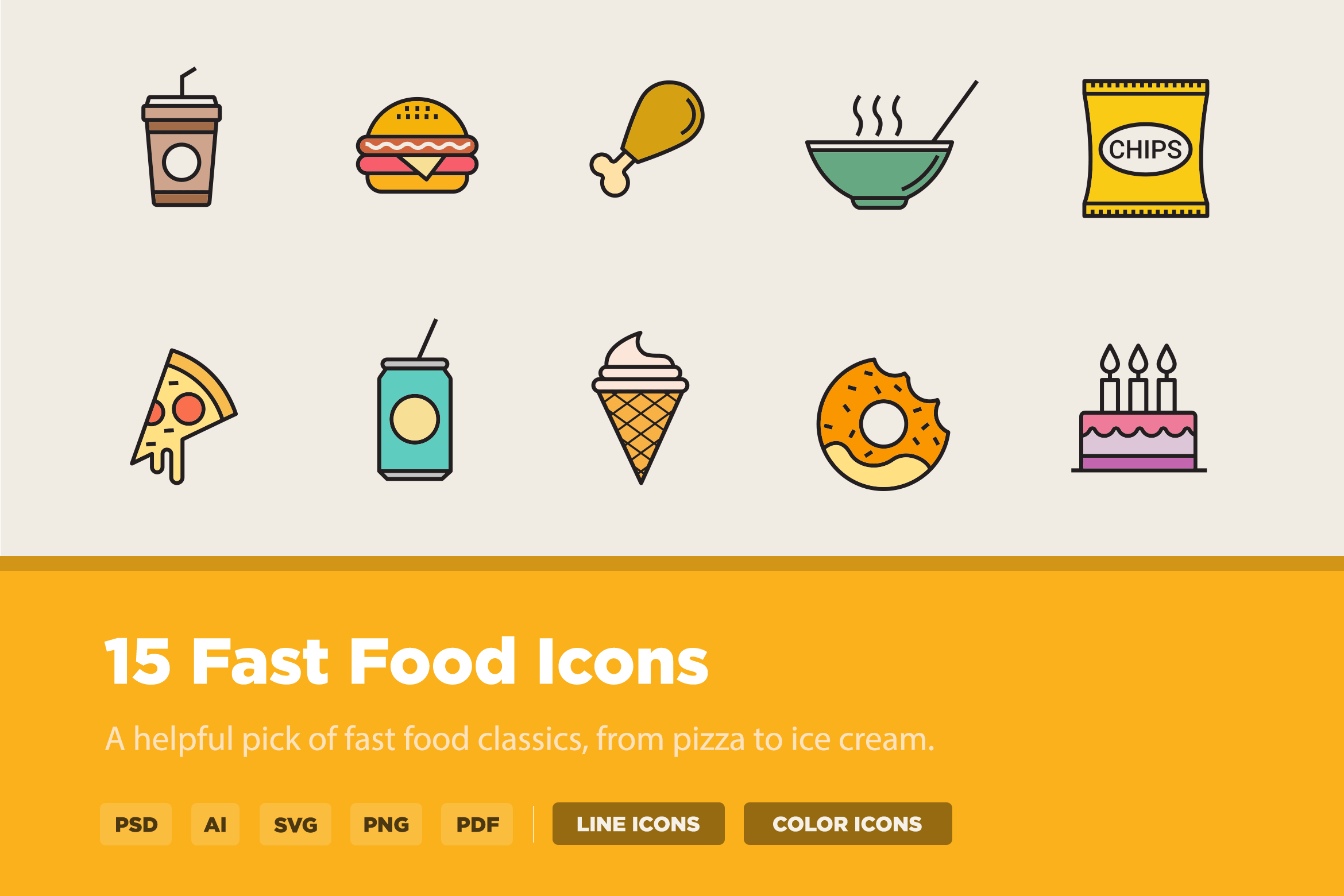 15 Fast Food Icons, an Icon by Creative VIP