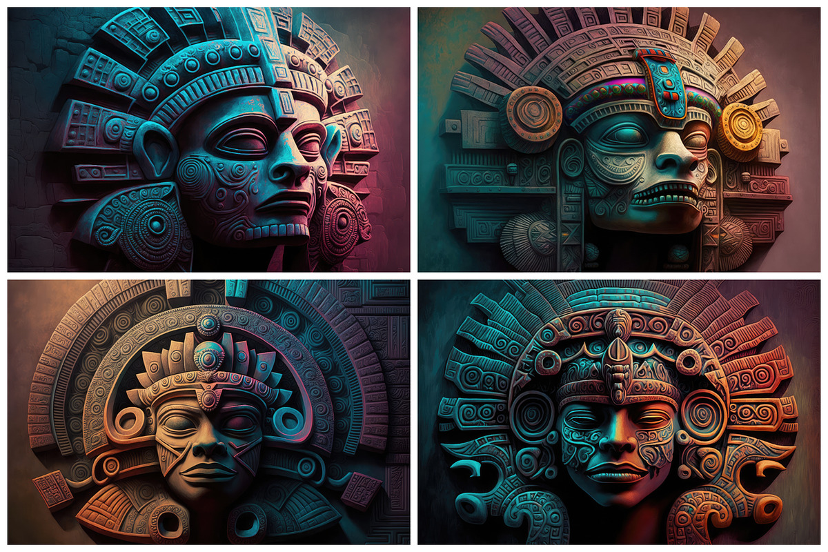 16 Mayan Face Statues in 5K, a Background Graphic by HipFonts