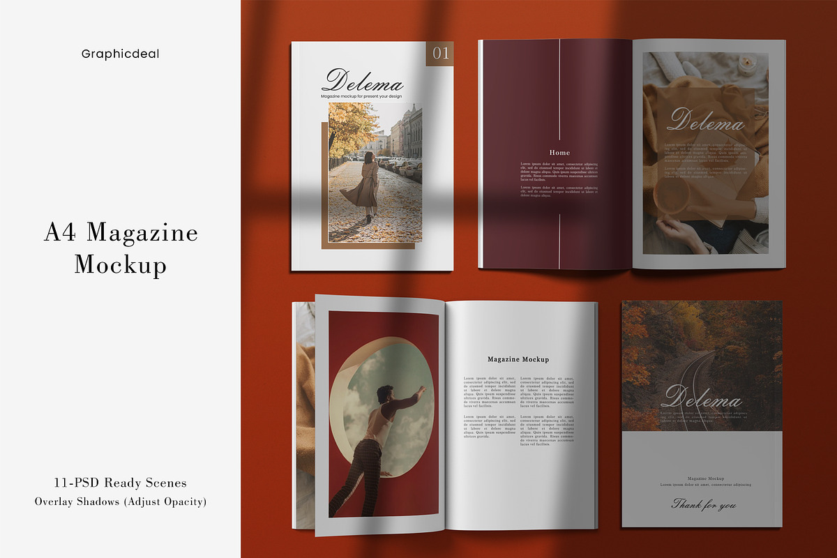 A4 Magazine + Overlay Shadow Mockup