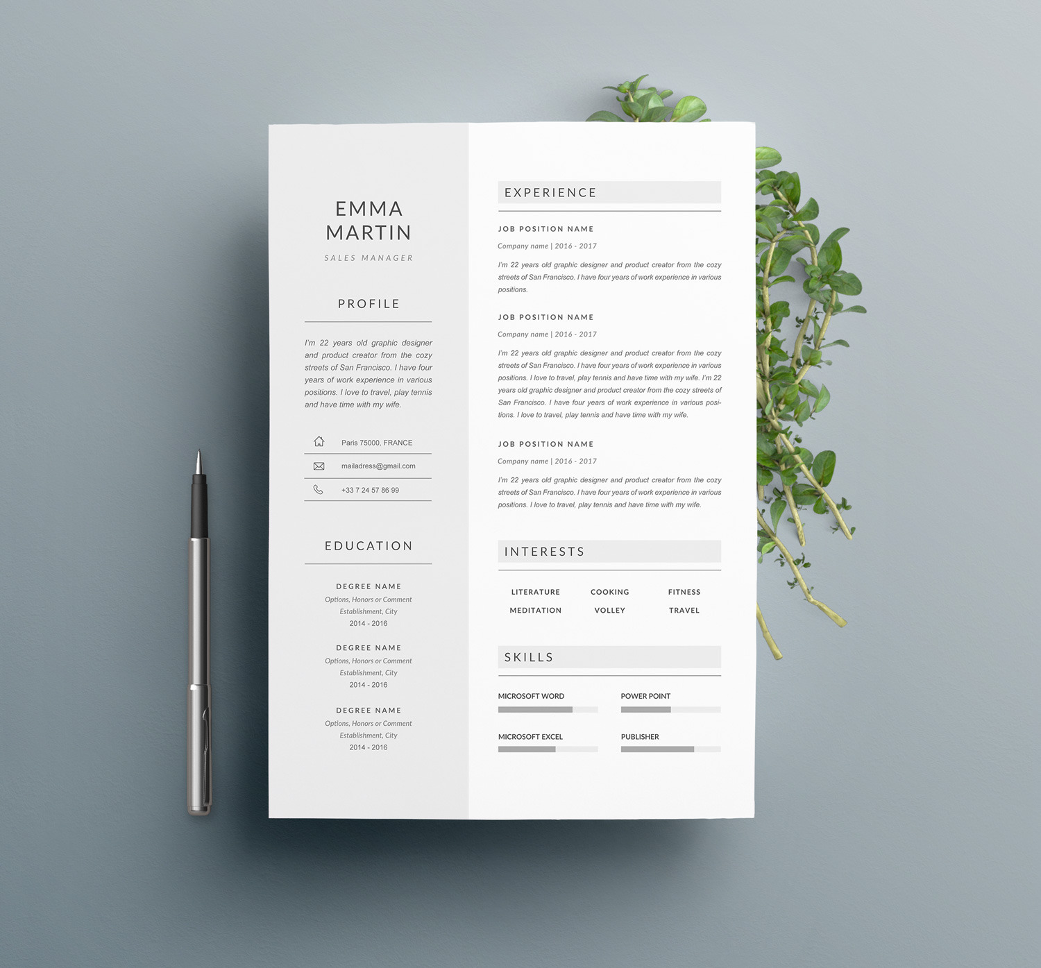 Resume Template EMMA A4, a Resume Template by Graace Studio