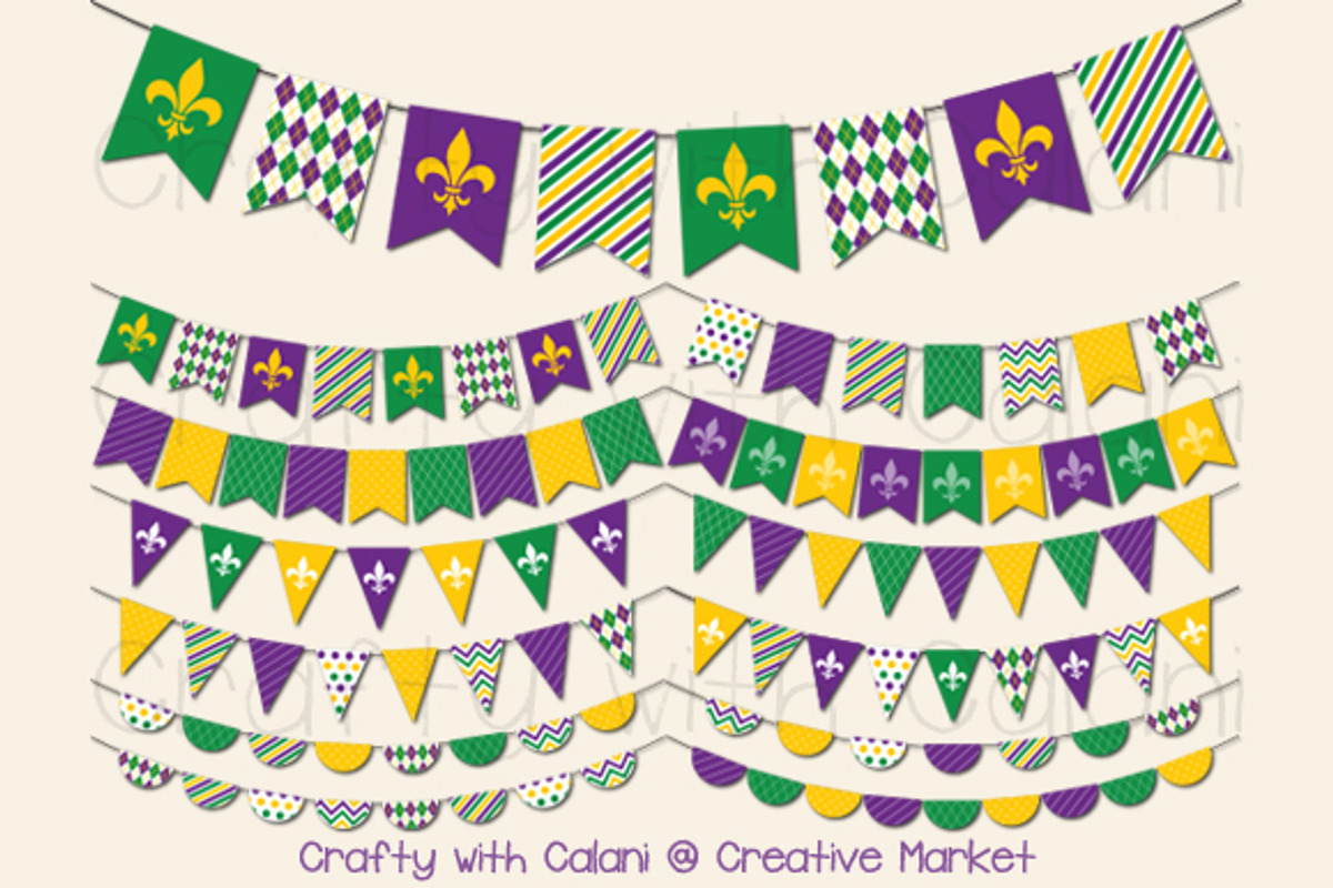 Mardi Gras Digital Pennant Bunting, an Object Graphic by Crafty with ...