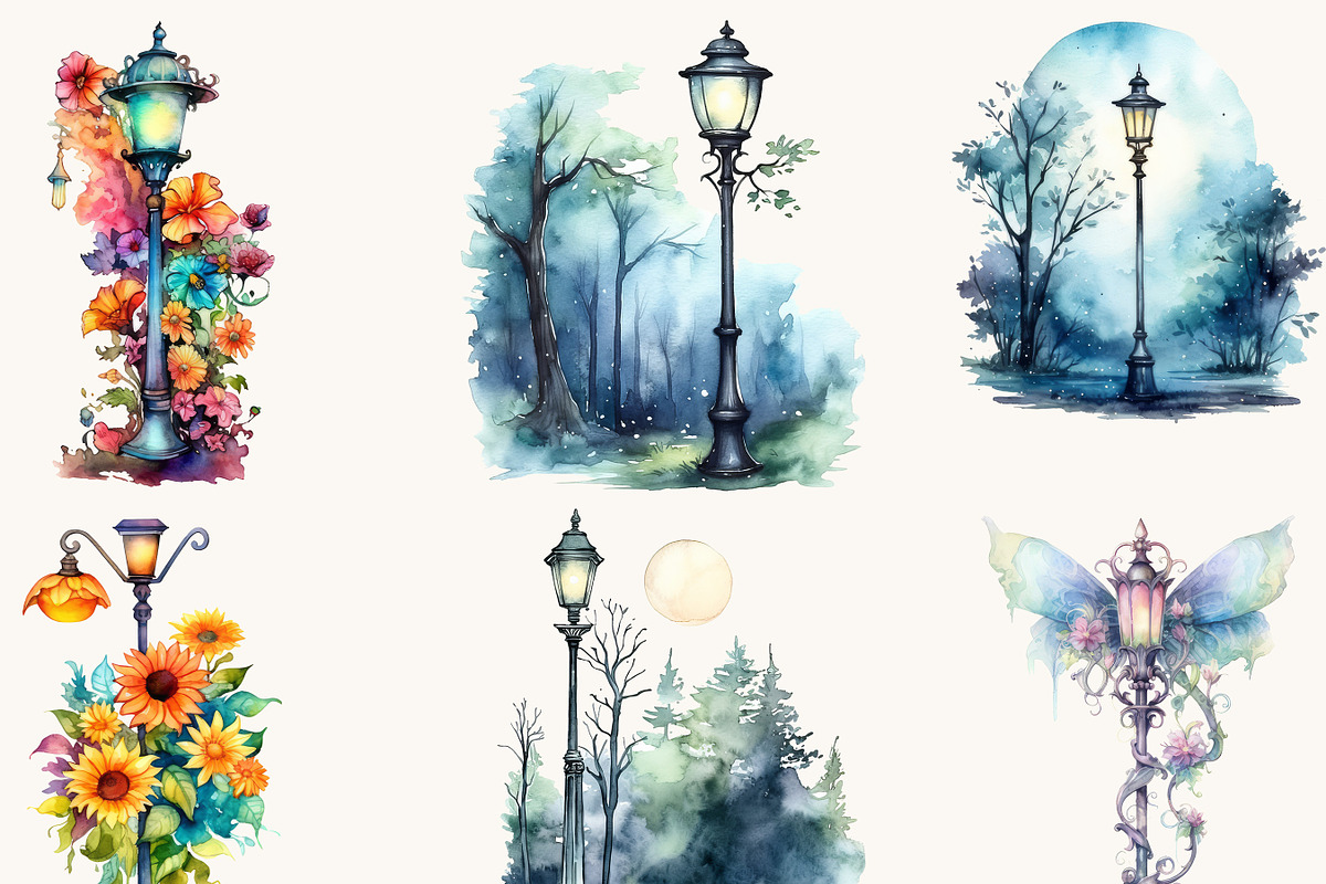 Watercolor Lamp Post Clipart, an Object Illustration by Design Scotch