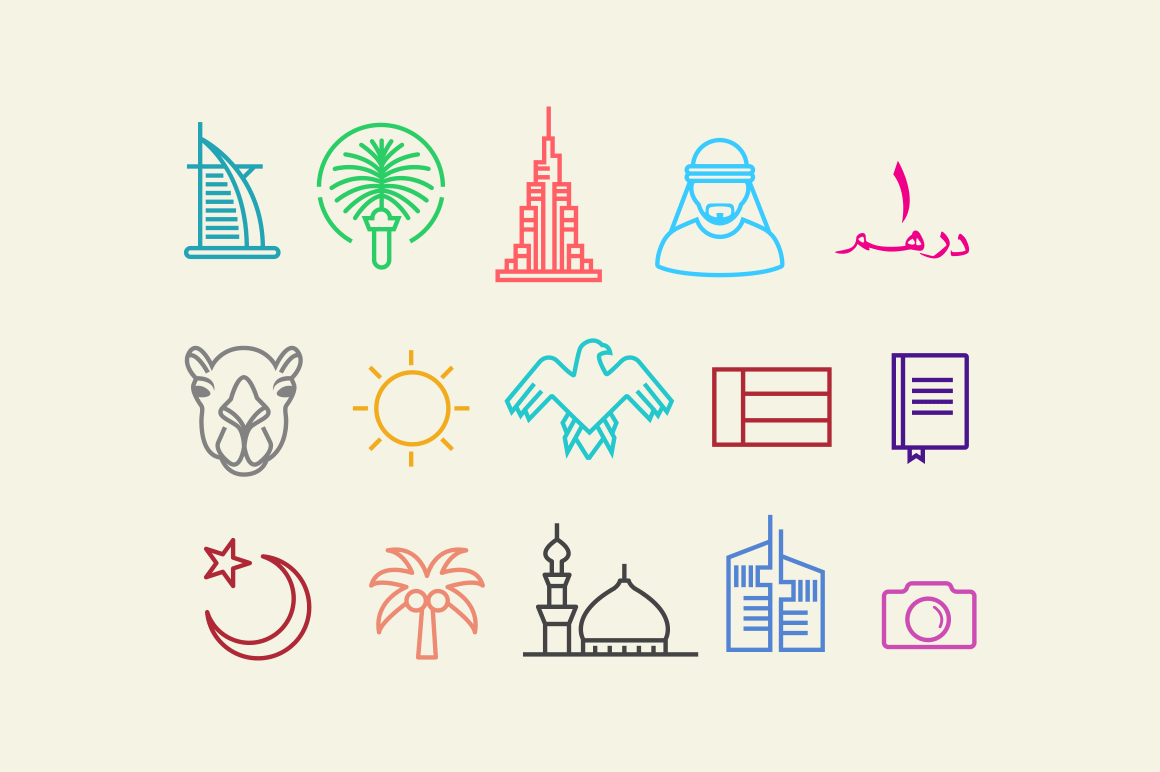 15 Dubai Icons, an Outline Icon by Creative VIP