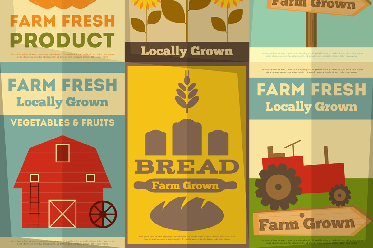 Set of Posters for Organic Farm Food, a Food Illustration by ELFIVETROV ...