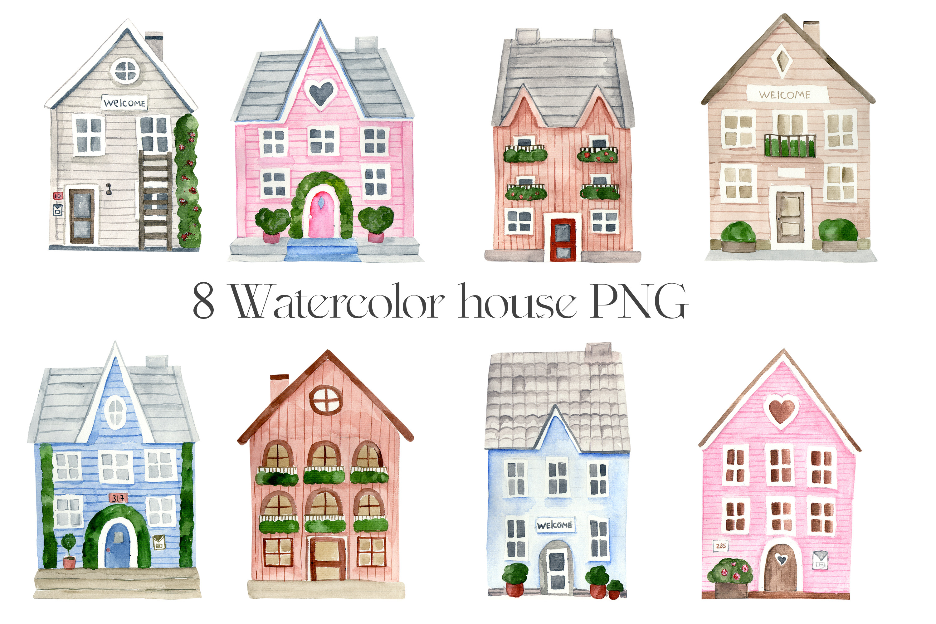 Watercolor colorful houses, an Illustration by Julia Bogdan