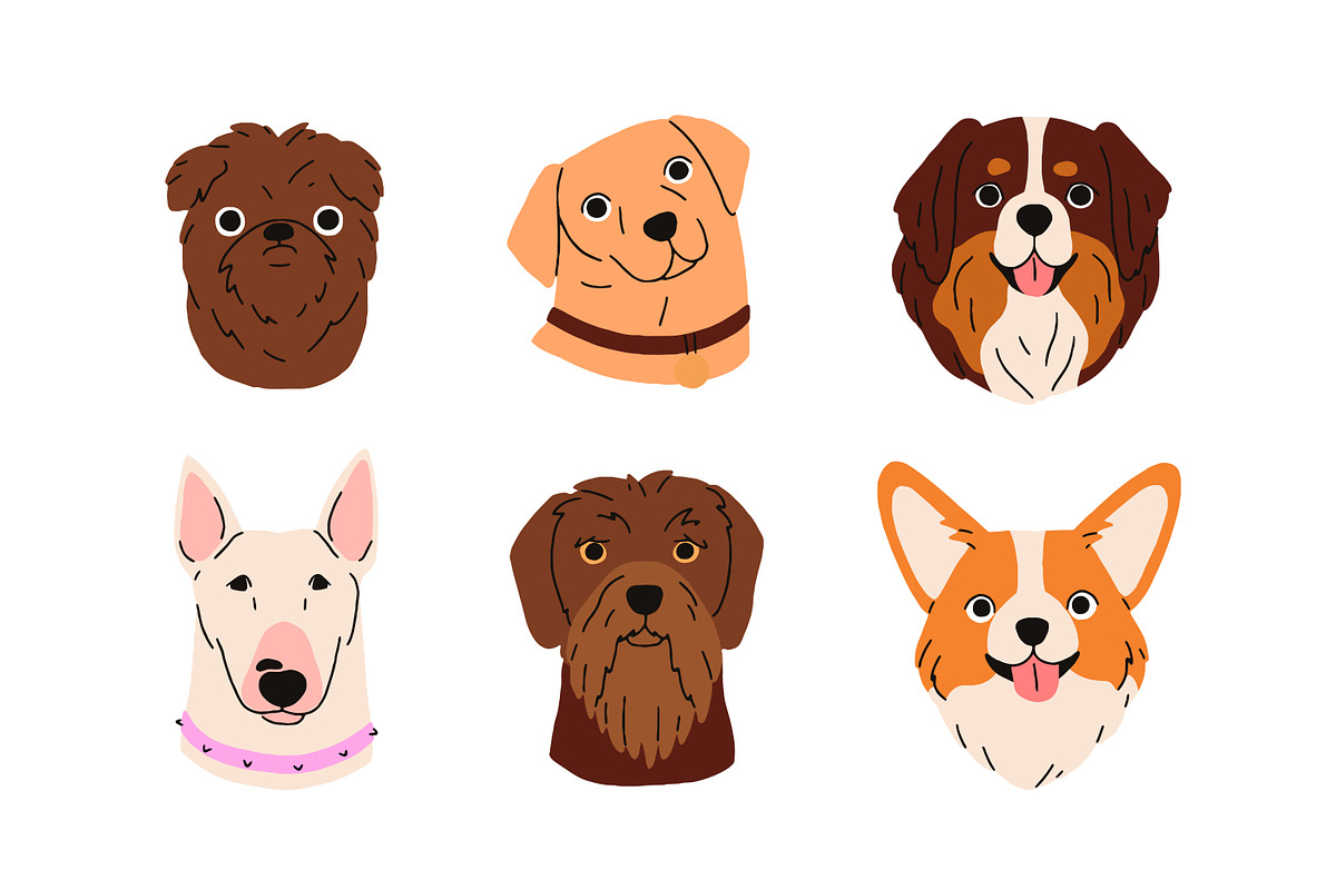 Cute funny dogs, face portraits set, an Animal Illustration by Good Studio