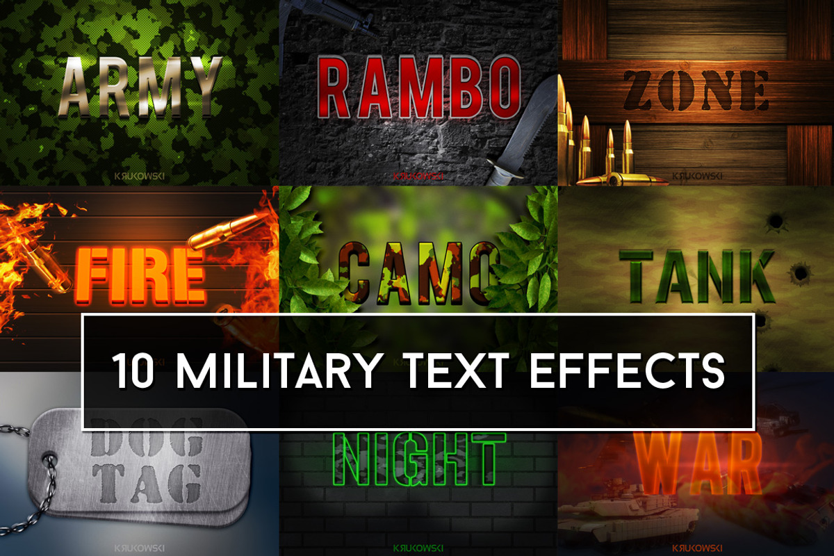 Military Text Effects, a Brushes & More by Krukowski Graphics