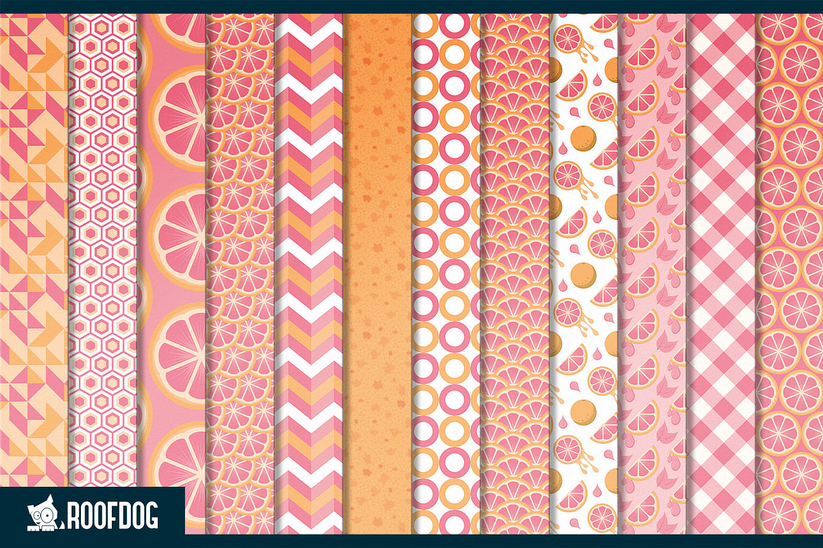 Pink grapefruit digital paper, a Pattern Graphic by Roofdog Design ...