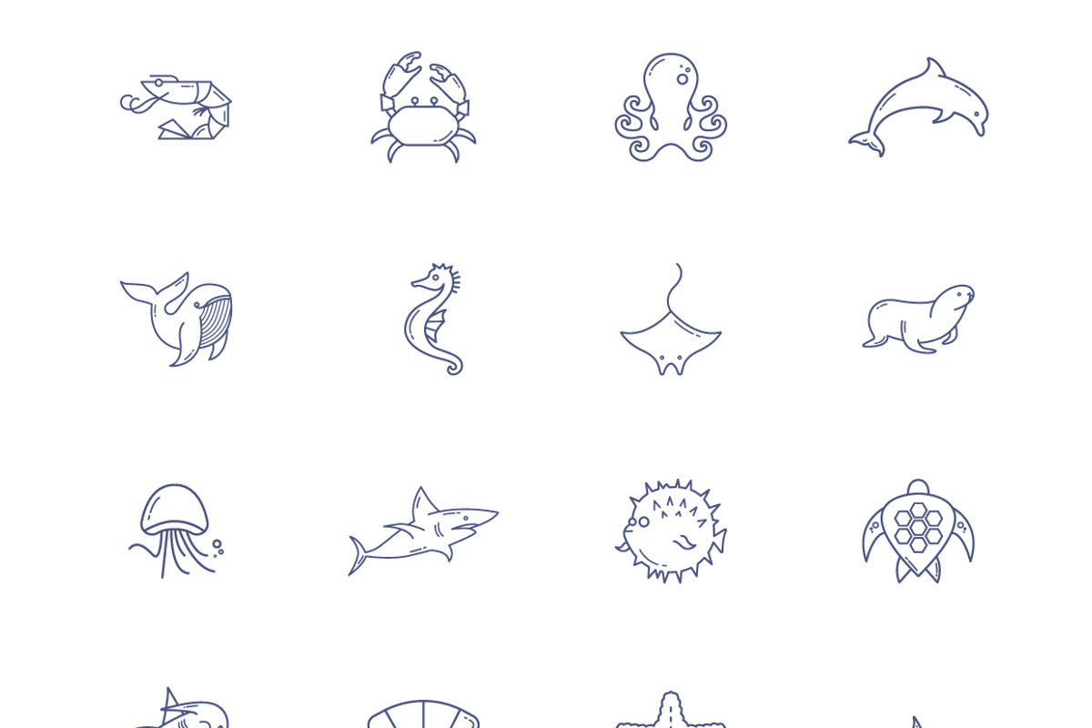 Sea Creatures (vector icons), a Solid Icon by Artzgeo