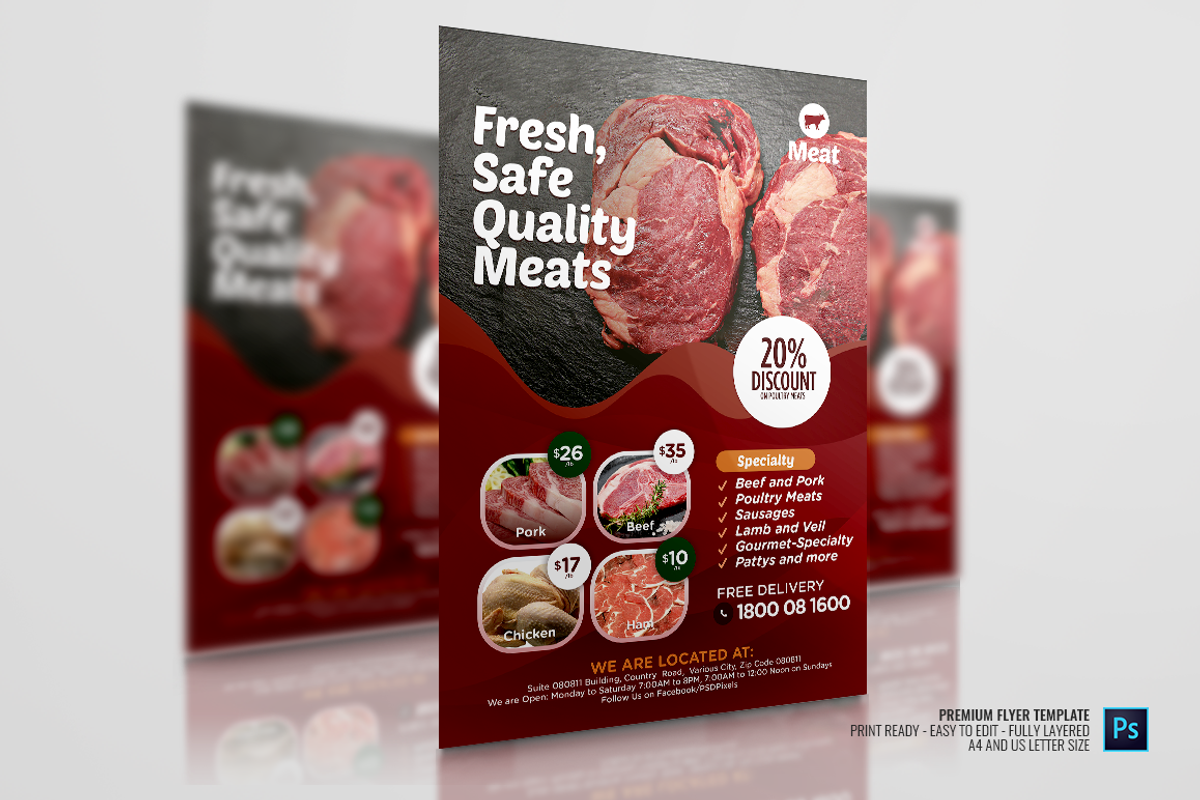 Butcher Shop Flyer, a Flyer Template by PSDPixel