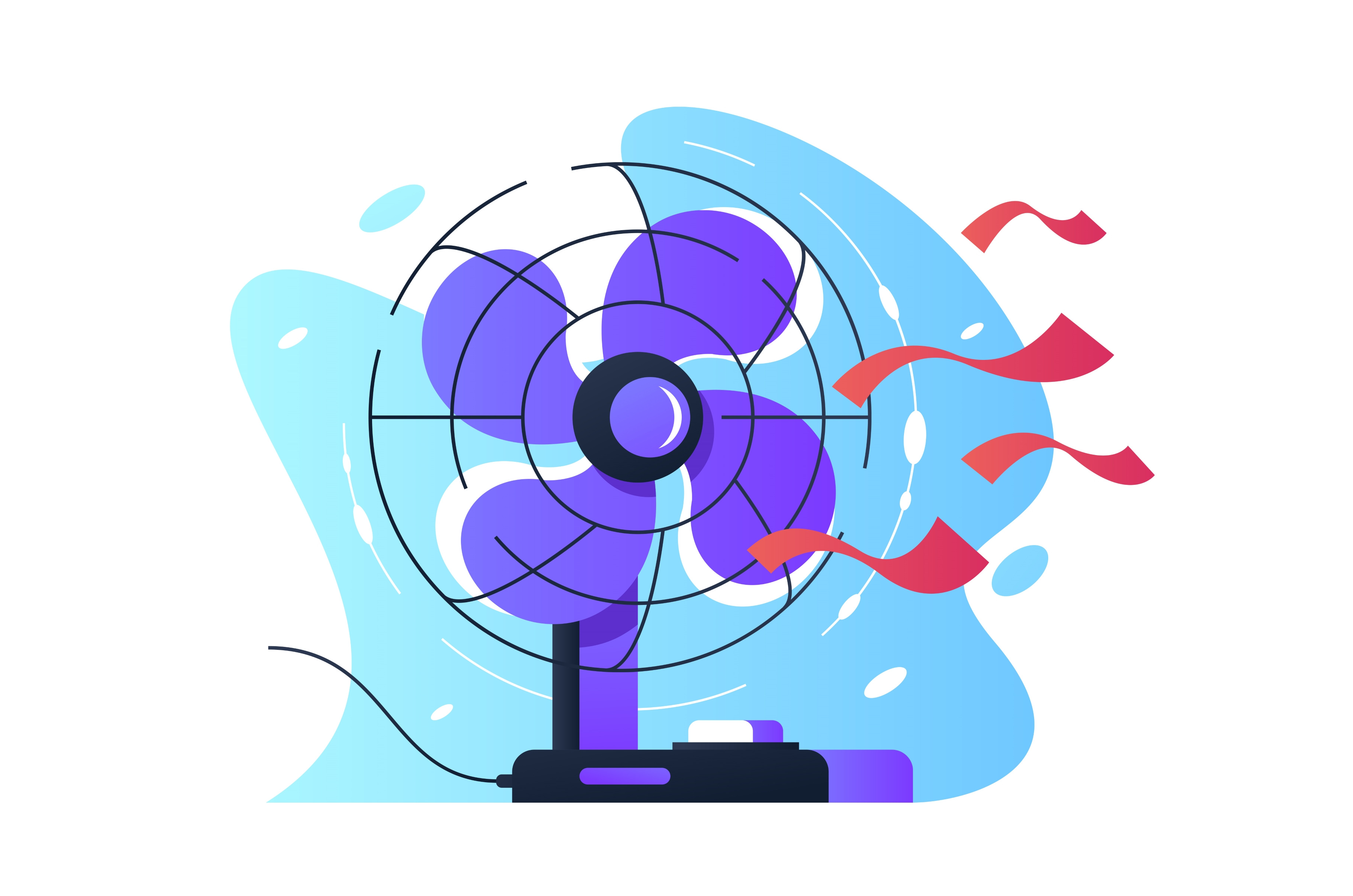Table fan wind blows using red tape, a Technology Illustration by ...
