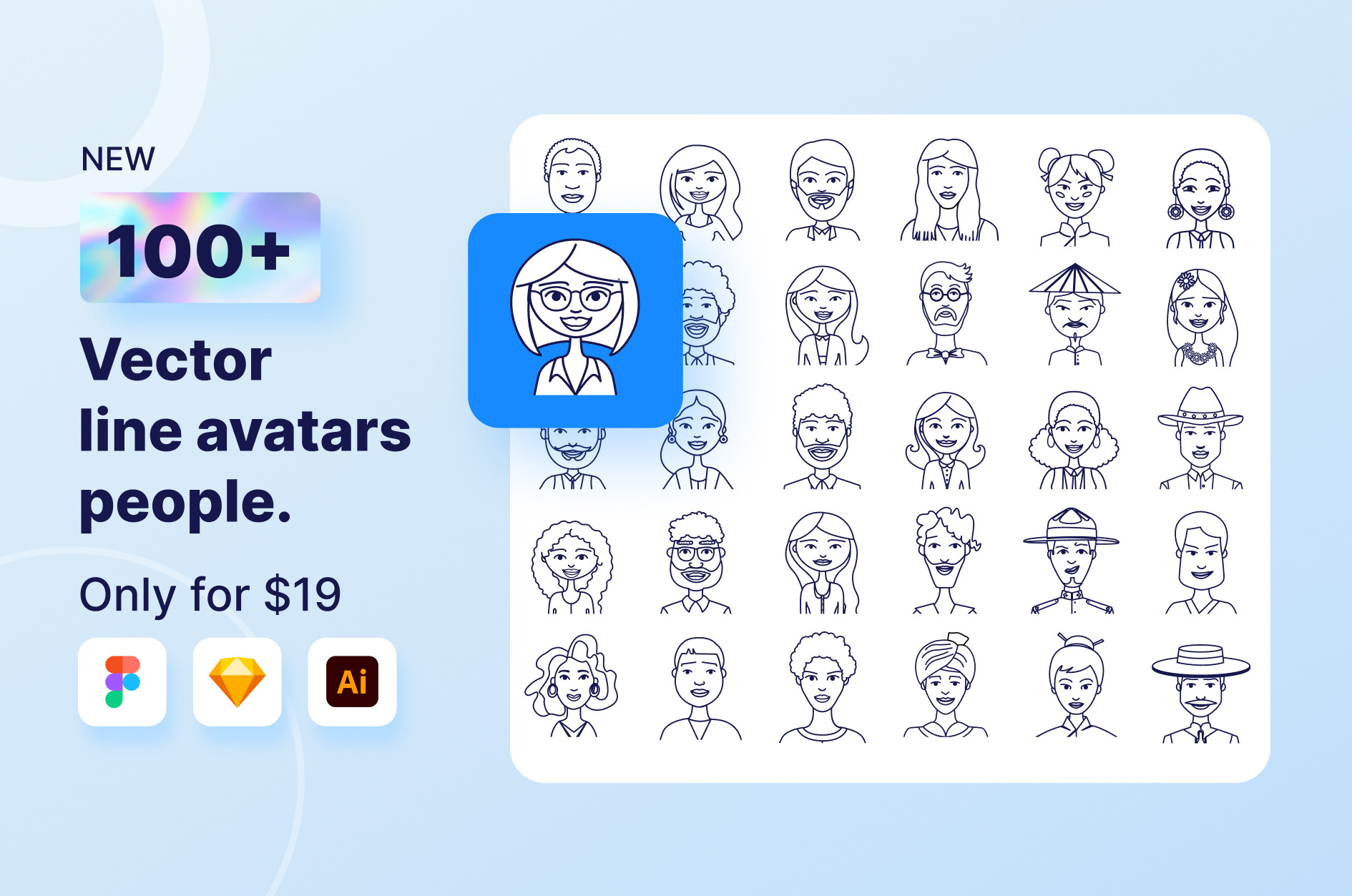 100 People outline avatar icons, an Outline Icon by NikoDzhi Art