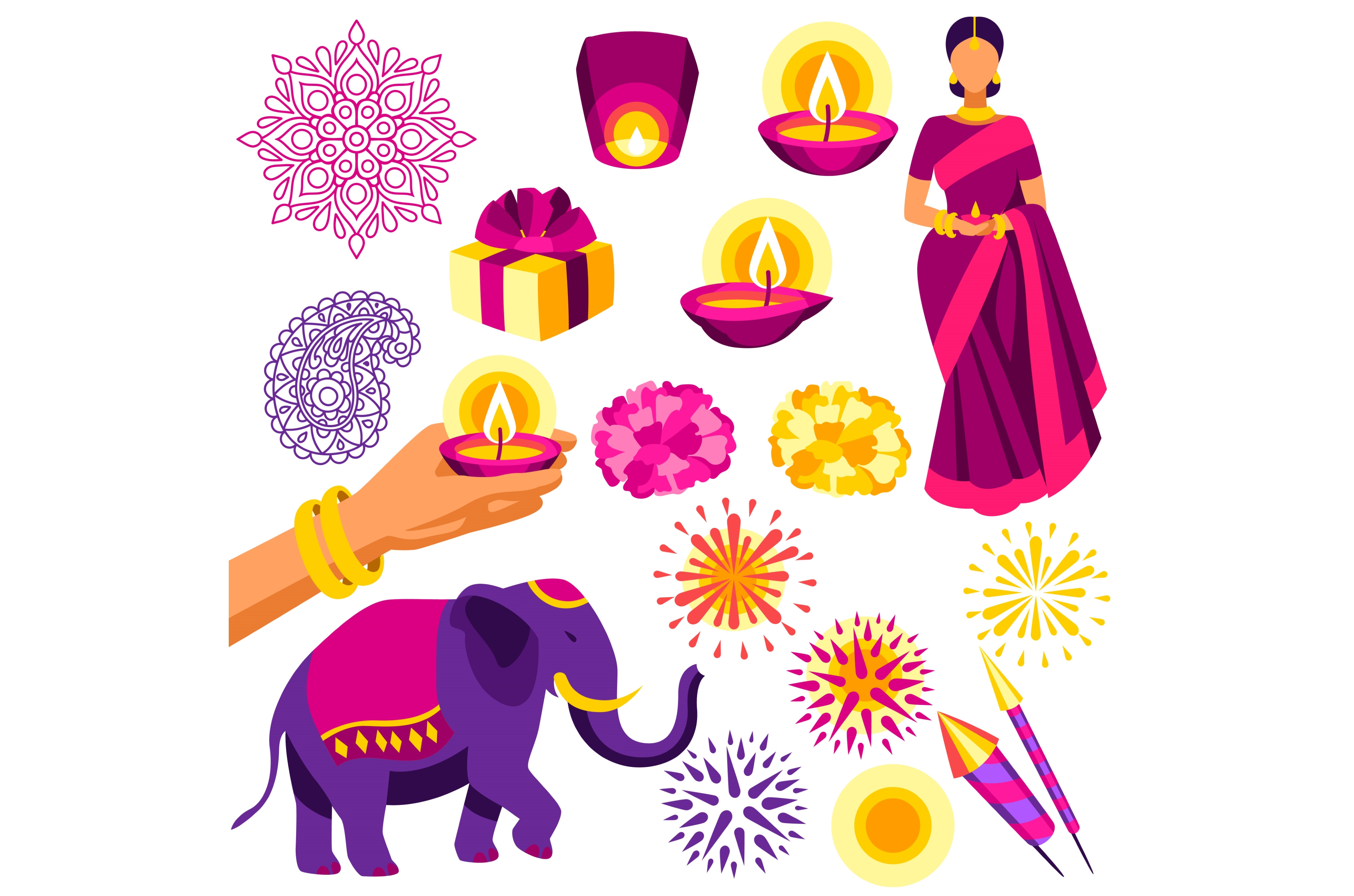 Happy Diwali traditional symbols, an Illustration by incomible
