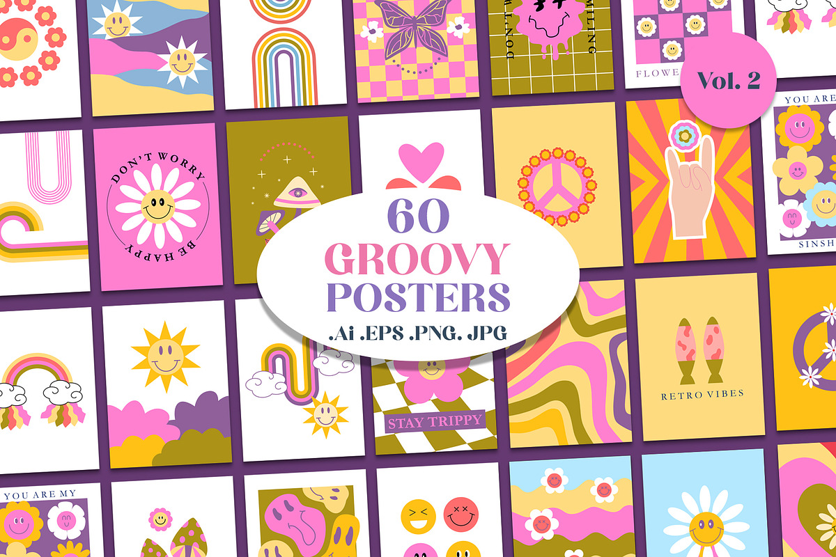 Retro 70s groovy posters - wall prints