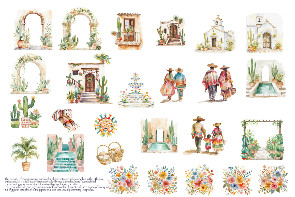 Watercolor Mexico Sceneries Clipart, a Decorative Illustration by ...