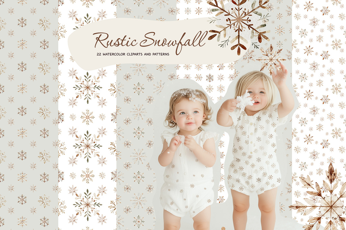 Watercolor Rustic Snowfall Patterns, a Pattern Graphic by NikiArts