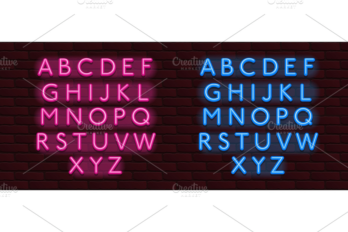 Neon Banner alphabet font bricks, a Blackletter Font by ToozDesign