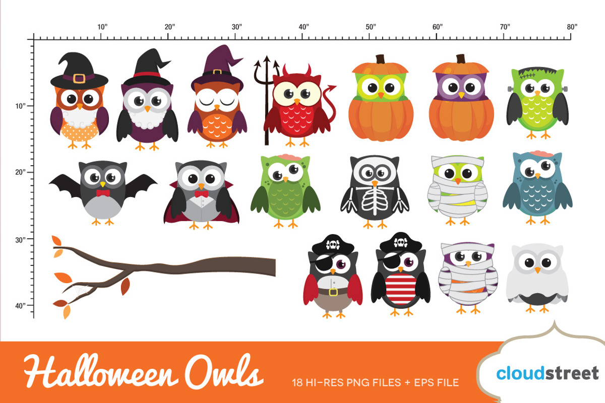 Halloween Owls Clip Art, an Illustration by cloudstreetlab