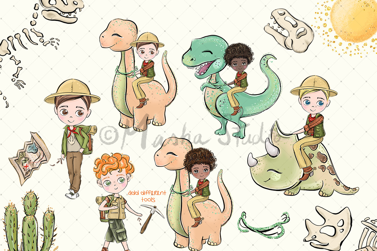 Paleontology Boys Version Clipart, an Illustration by Masha Studio