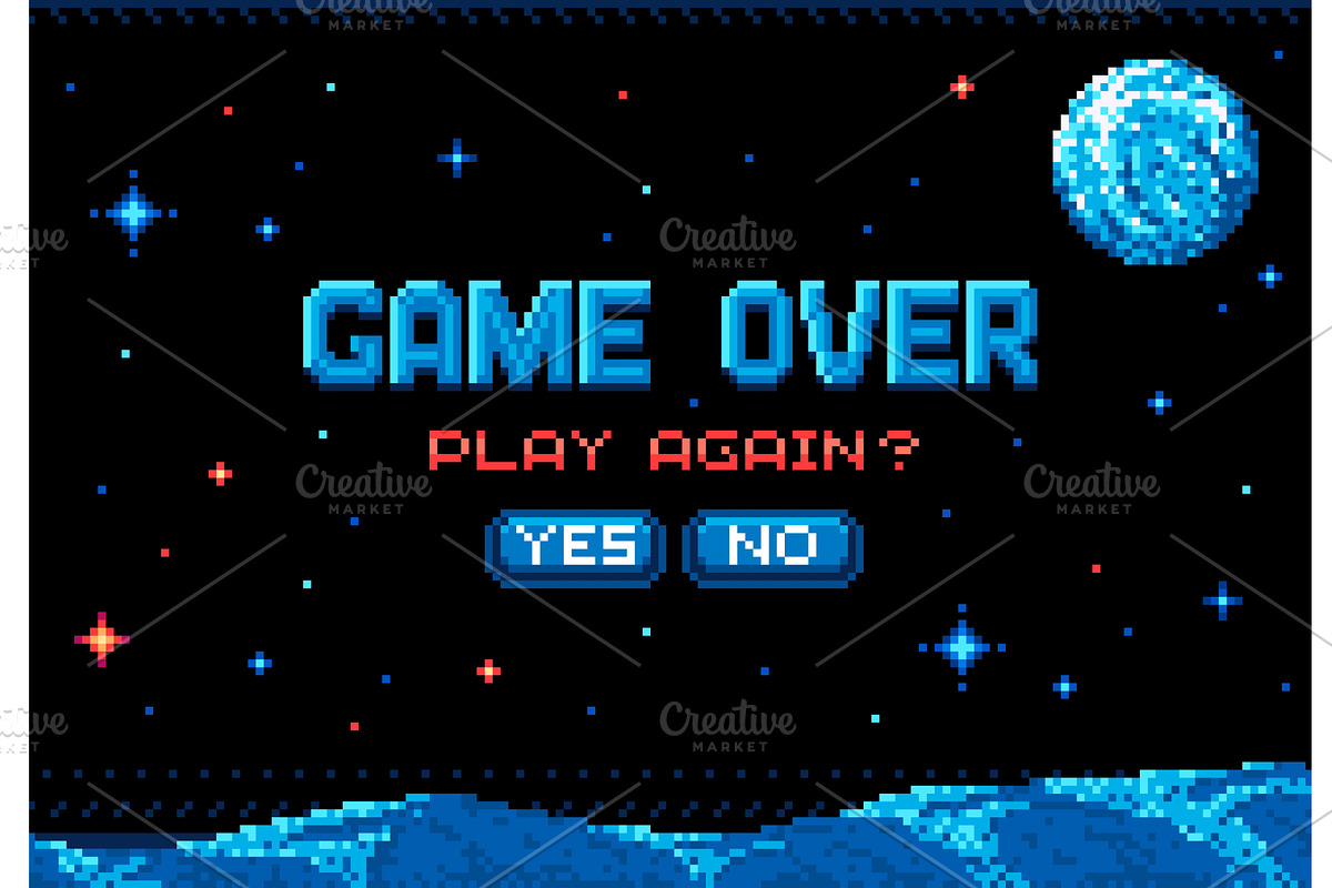 Pixel game over screen, space, an Illustration by Vector Tradition
