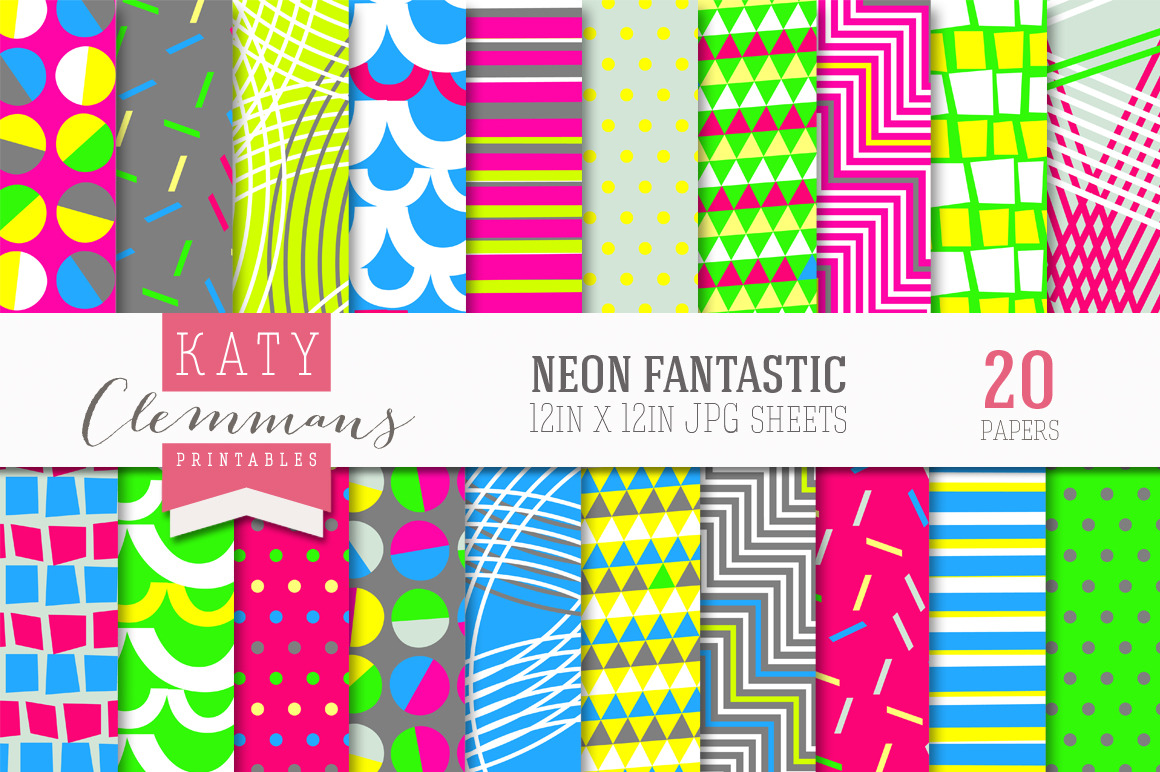 Neon Fantastic paper pack, a Pattern Graphic by Katy Clemmans