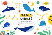 Magic whales, an Animal Illustration by cutelevindesign