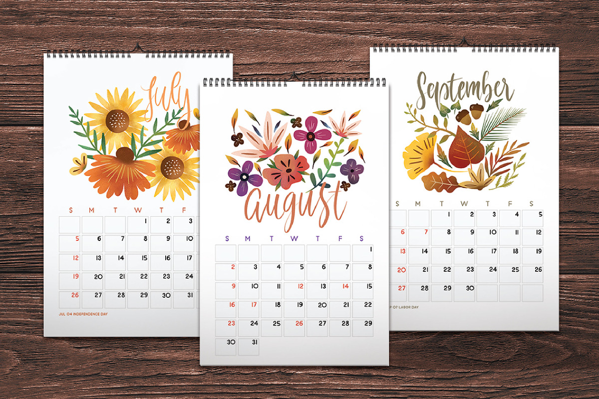 Floral Calendar Design, a Stationery Template by caocastudio | Creative ...