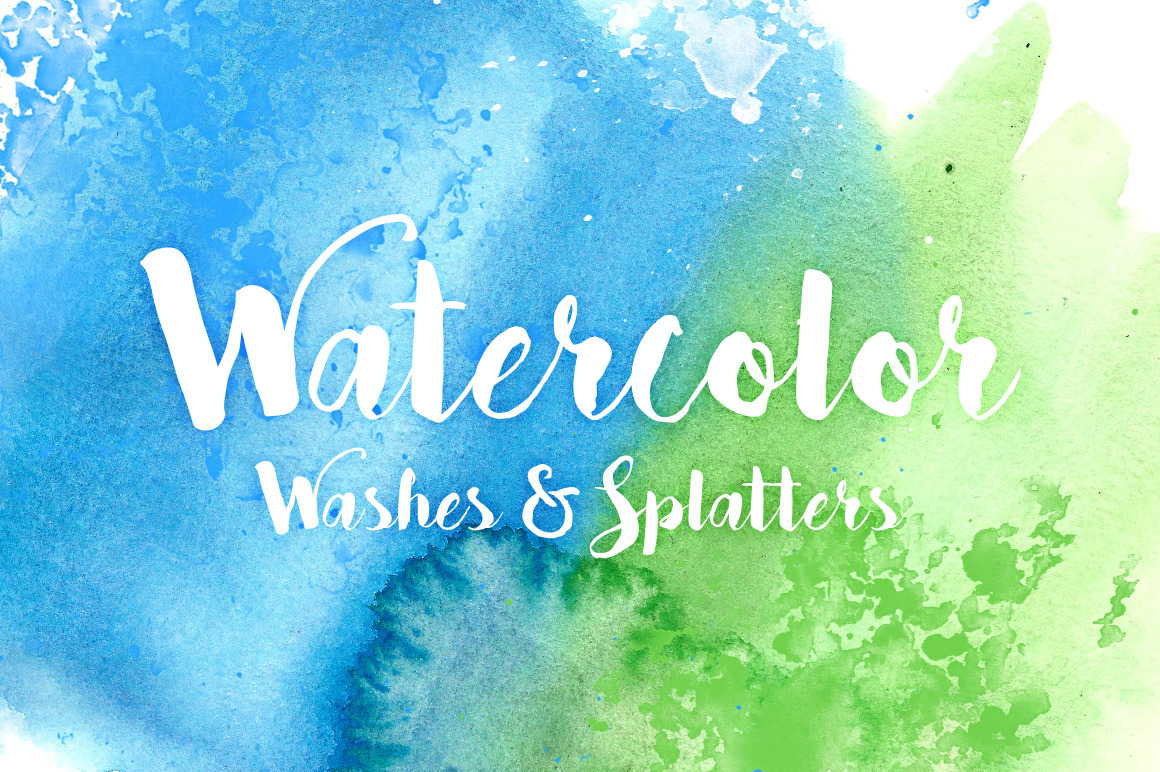 20 Watercolor Splatters & Washes, a Pattern Graphic by WeGraphics
