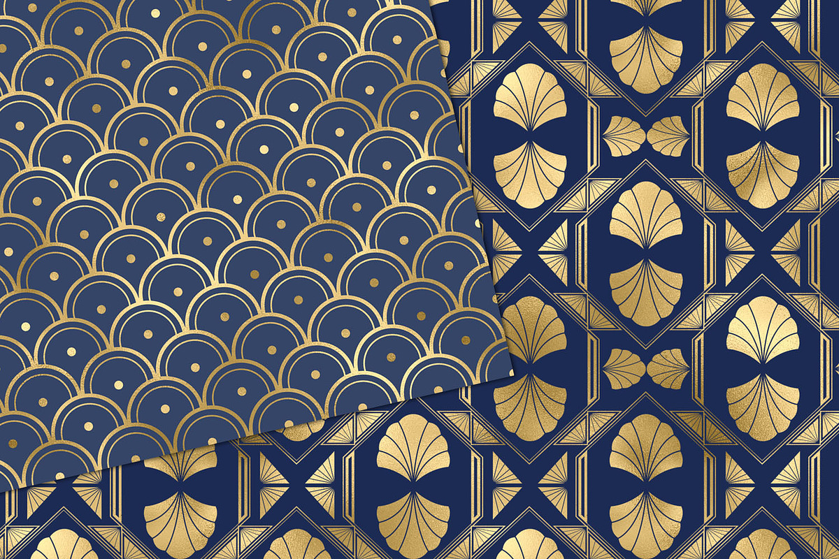 Navy and Gold Art Deco Digital Paper, a Pattern Graphic by Digital Curio