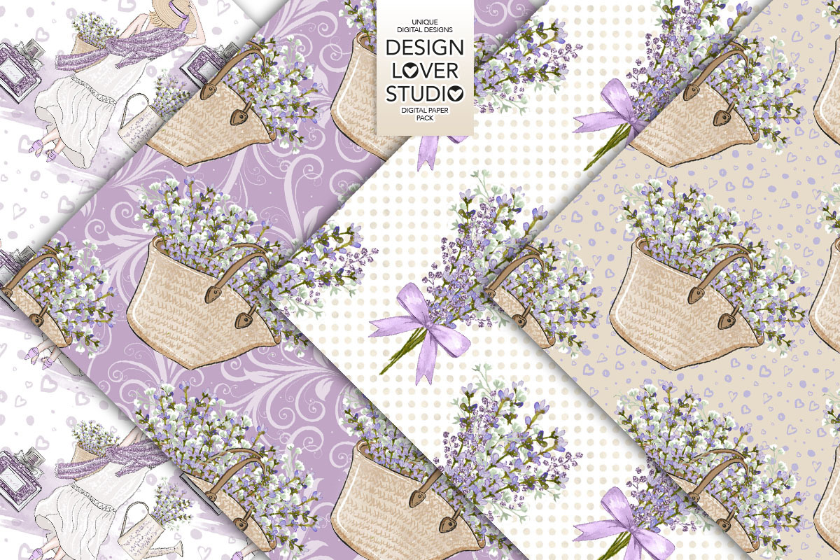 Lavender Girl digital paper pack, a Pattern Graphic by designloverstudio