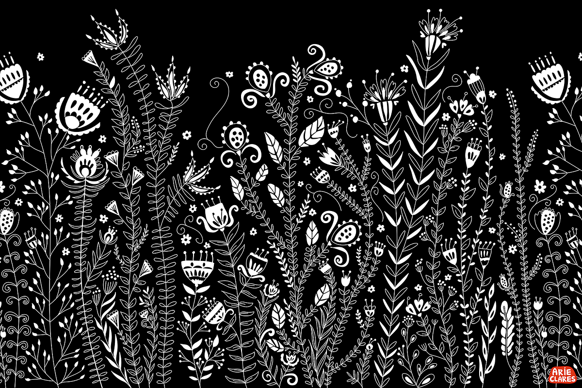 Backyard Garden Folk Art, a Pattern Graphic by Arie Clares